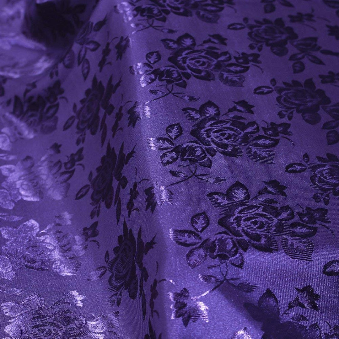 Purple 60" Wide Polyester Flower Brocade Jacquard Satin Fabric, Sold by ...
