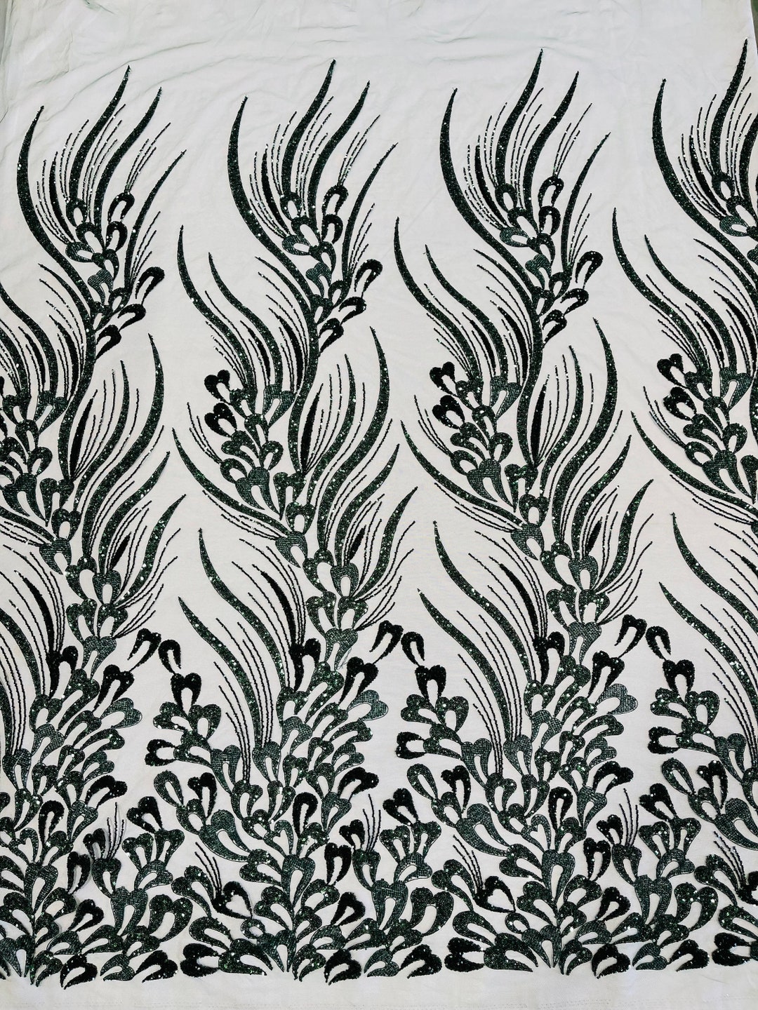 Hunter Green Feathers Design Embroider With Sequins and Heavy Beaded on ...