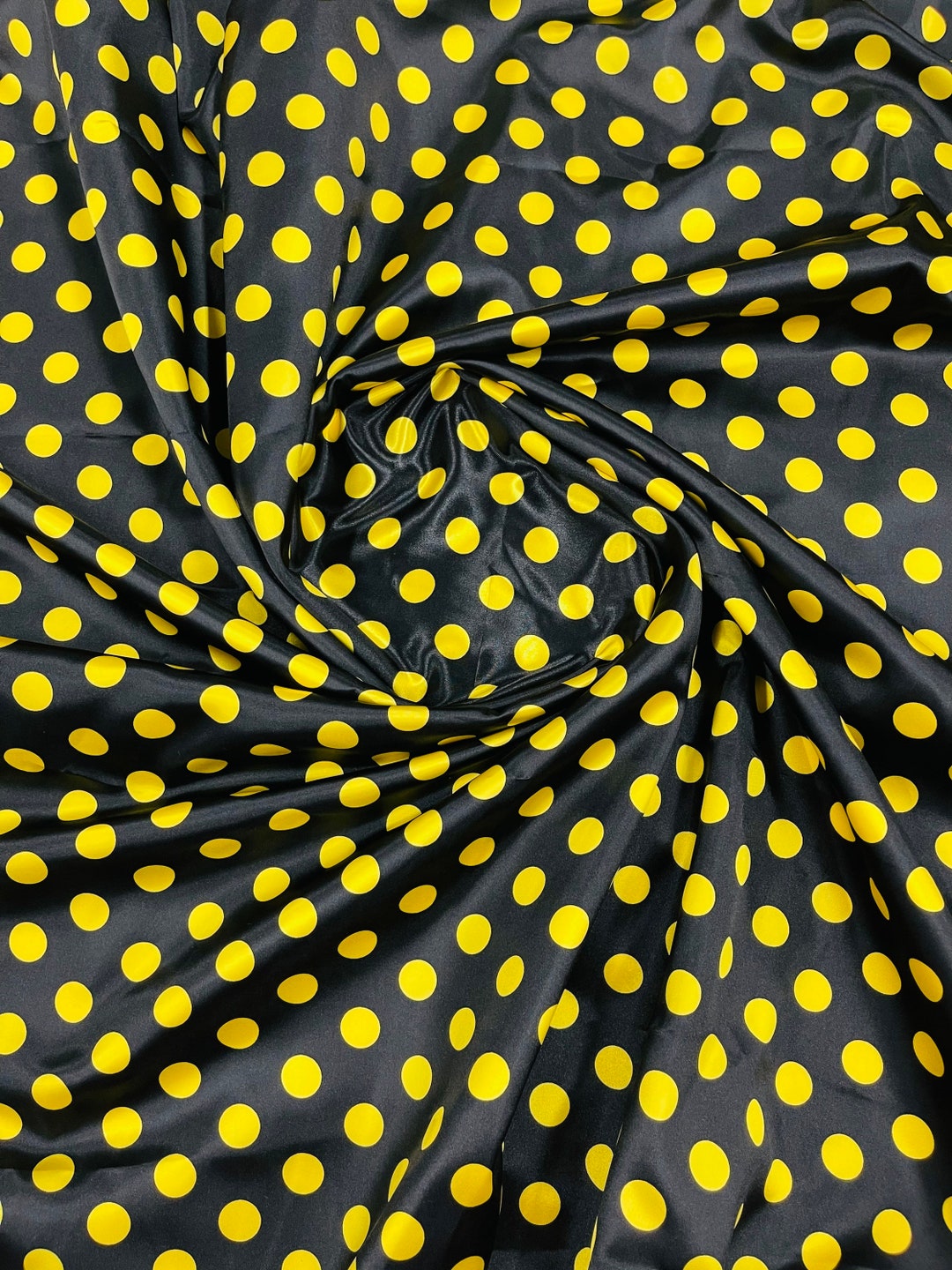 Yellow 1/2 Inch Multi Color Polka Dot on A Black Soft Charmeuse Satin ...