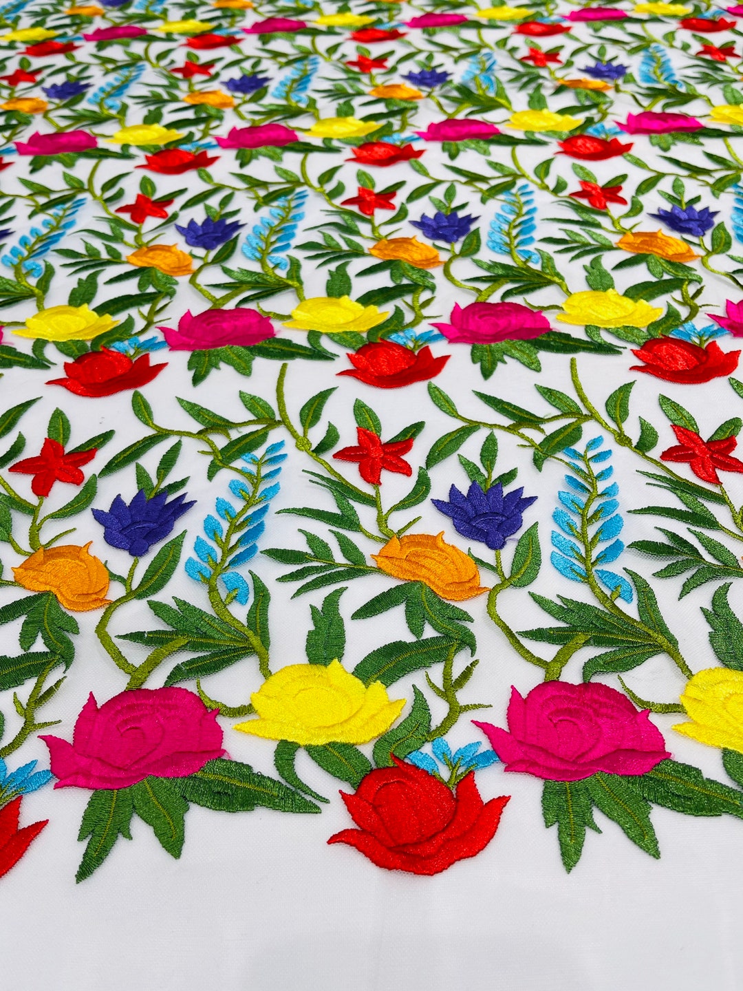 Maria Multi Color Mexican Sarape Floral Design Embroider on a Ivory ...