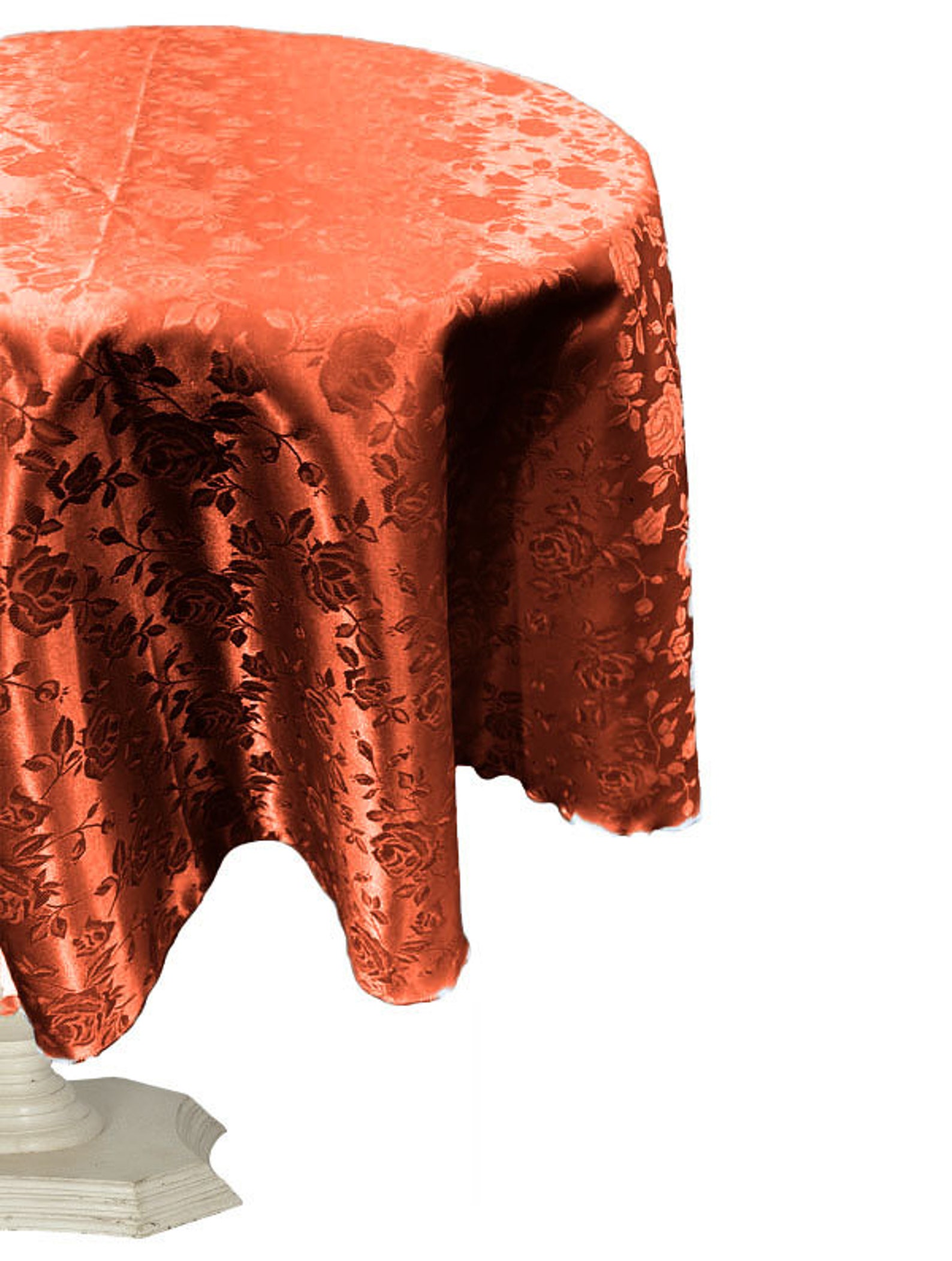 Burnt Orange Round Tablecloth Roses Jacquard Satin Overlay for Small ...