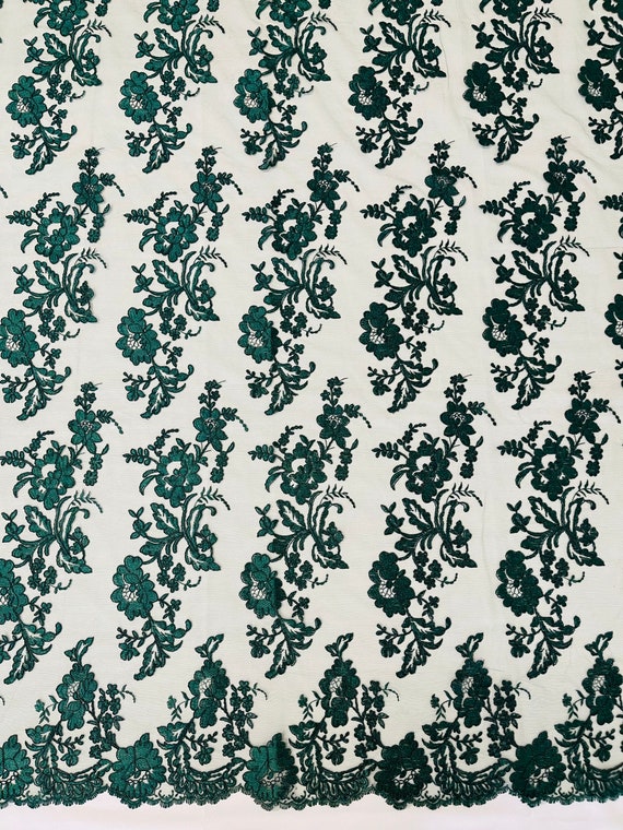 Hunter Green Floral Design Embroider and Corded on a Mesh Lace - Etsy