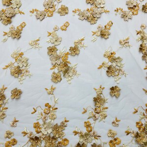 Gold Multi Color 3d Floral Daisy Design Embroider With Pearls in a Mesh ...
