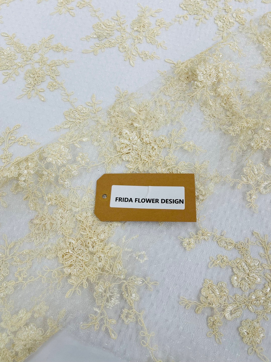 Frida Cream Floral Design Embroidery With Cord on a Doted Mesh Lace ...