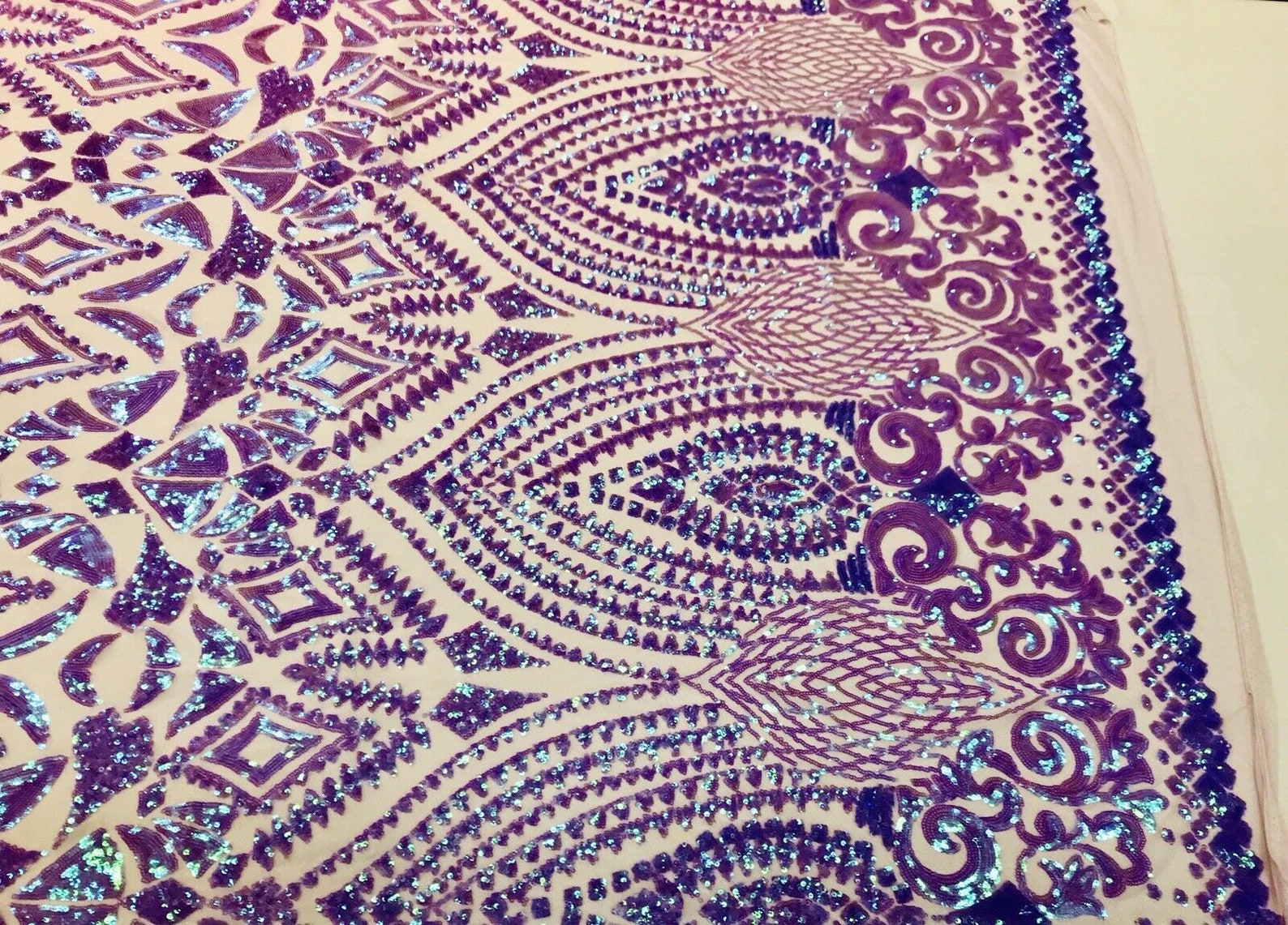 Lavender iridescent sequin diamond design on a 4 way stretch | Etsy
