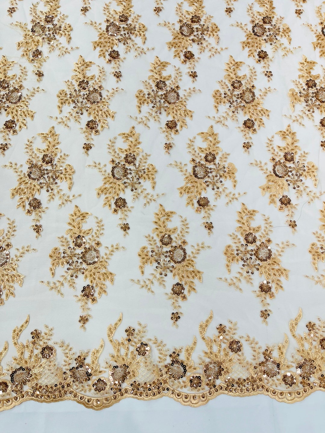 Gorgeous Champagne French Design Embroider and Beaded on a Mesh Lace ...