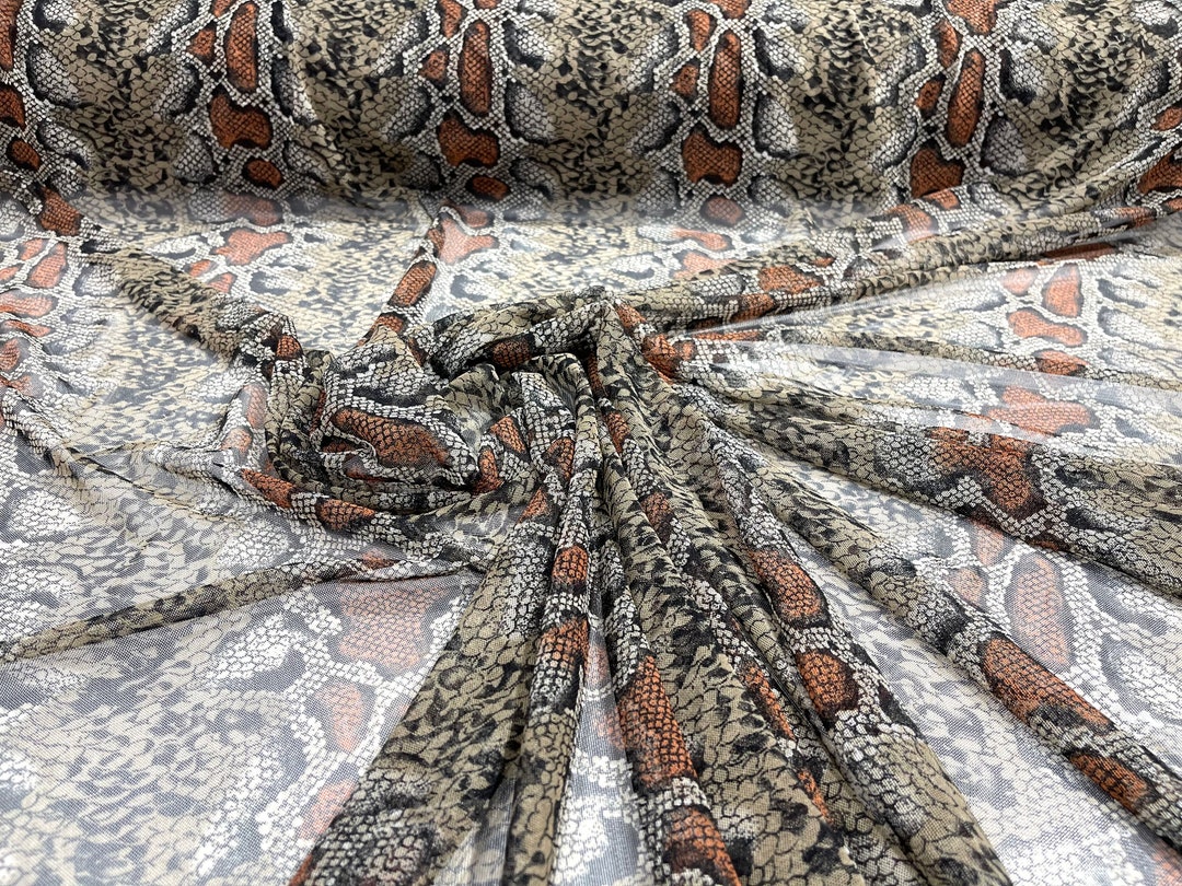 Brown/ Tan Sheer Rattle Snake Design Print on Power Mesh 4-way Stretch ...