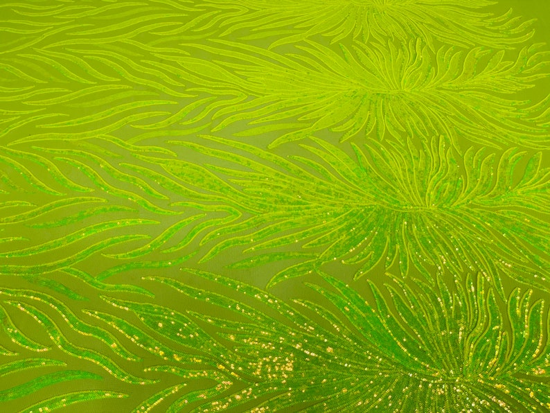 Neon Lime Green Iridescent Phoenix Feather Design With Sequins ...