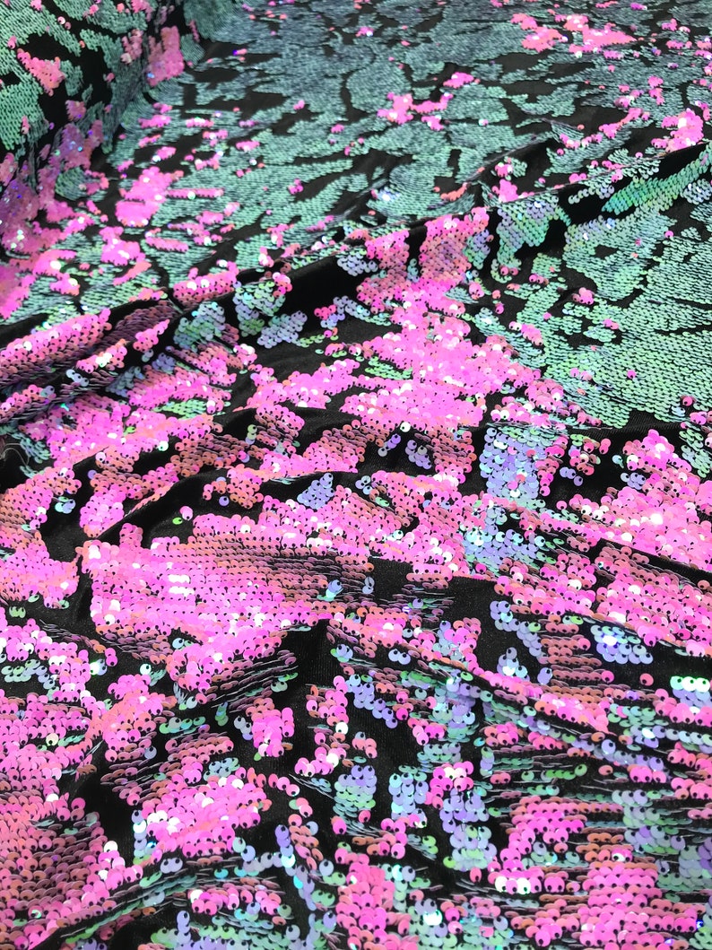 Hot Pink/ Mint Green Iridescent Sequins Flip Two Tone - Etsy