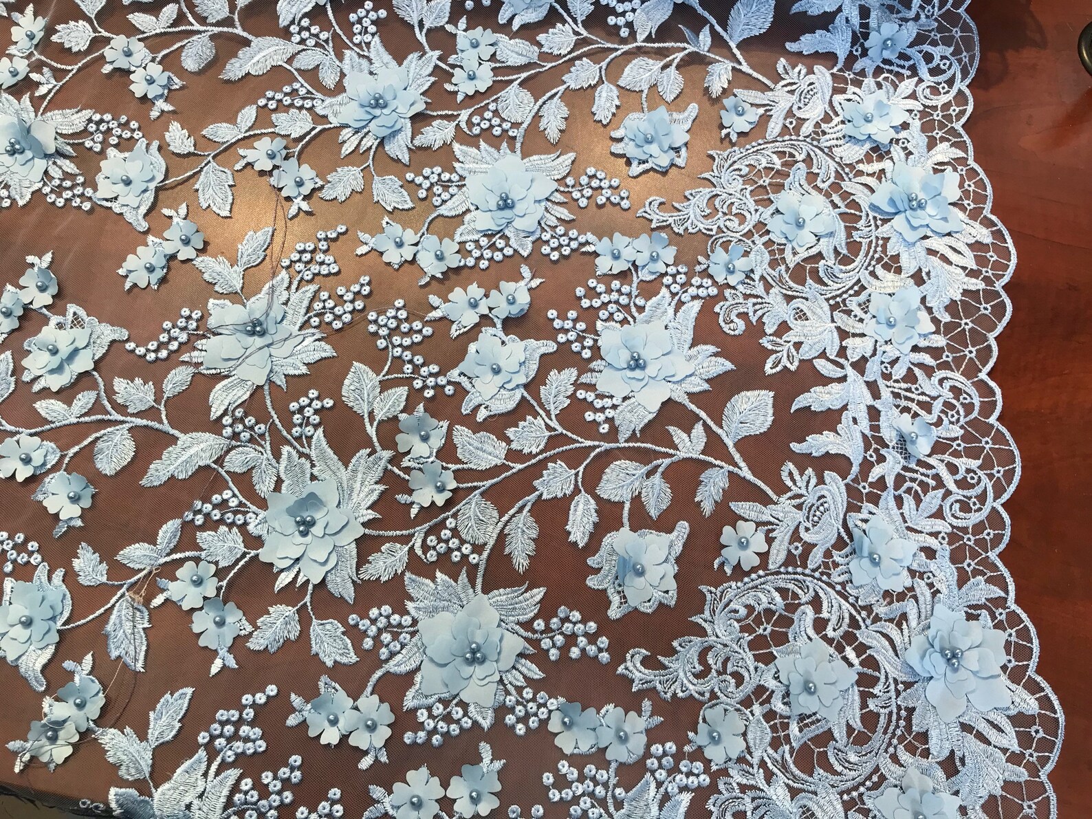 Light Blue Princess 3d Floral Design Embroider With Pearls on - Etsy