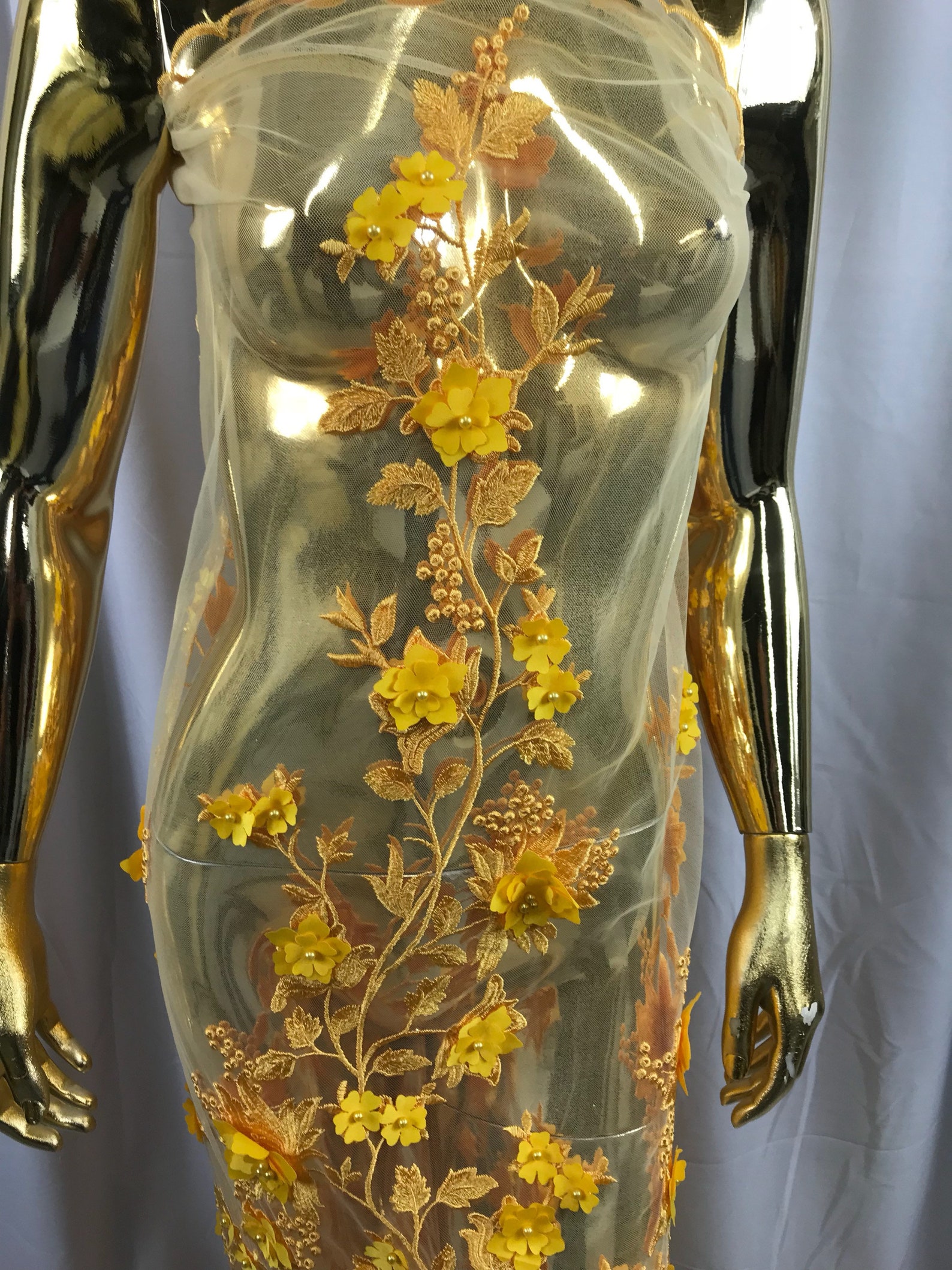 Yellow Princess 3d Floral Design Embroidery With Pearls on a | Etsy