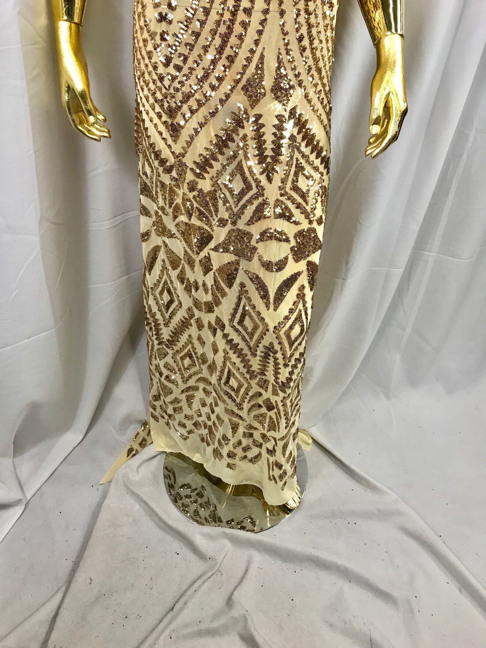 Gold Geometric Diamond Design Embroidery With Sequins on a 4 Way ...