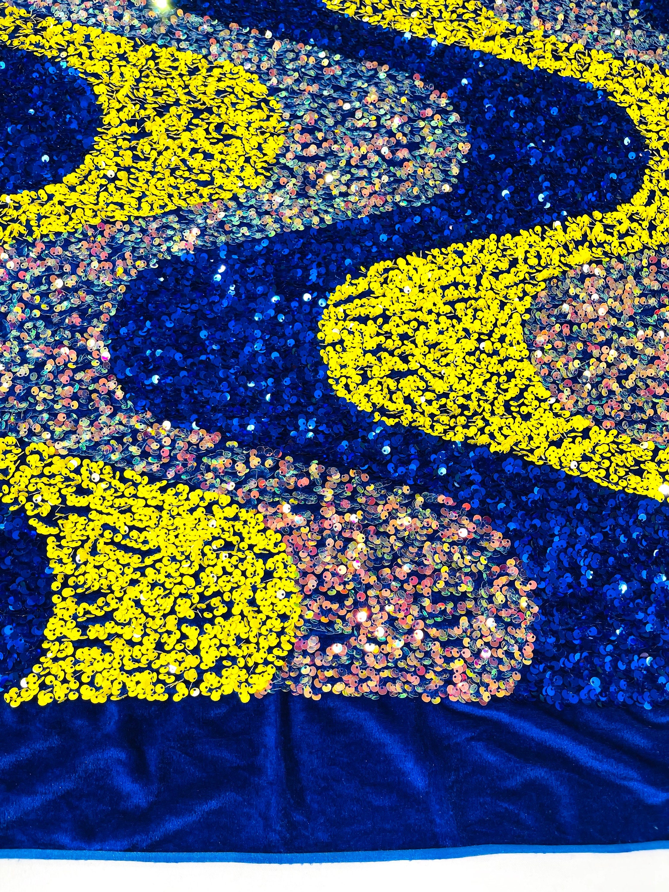 Royal/yellow/clear Iridescent Sequin Wave Design on Royal Stretch ...