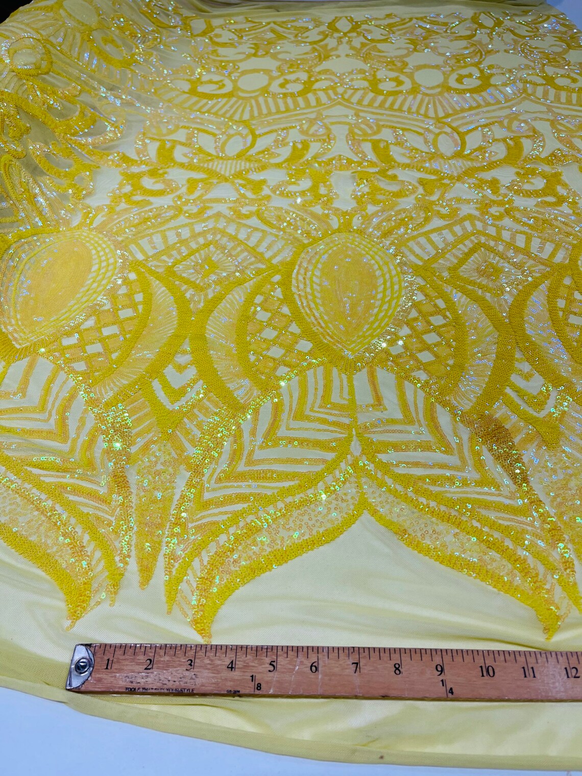 Bright Yellow Iridescent Royalty Sequin Design on 4 Way - Etsy