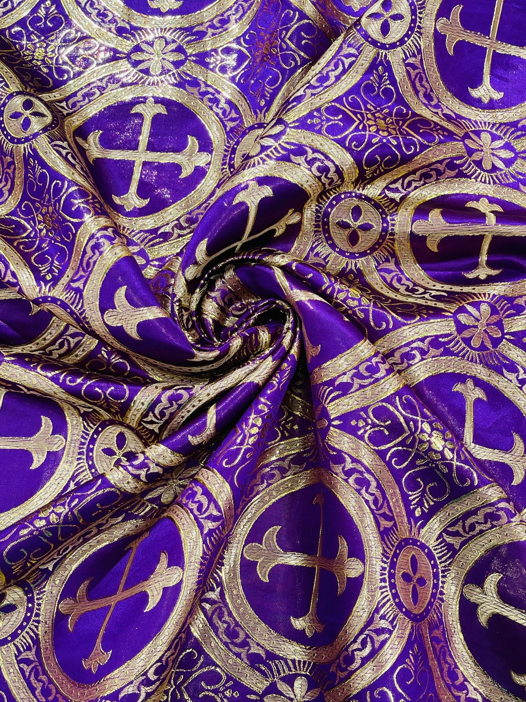 Purple/gold Metallic Cross Brocade Jacquard Satin/religious Brocade/58 ...