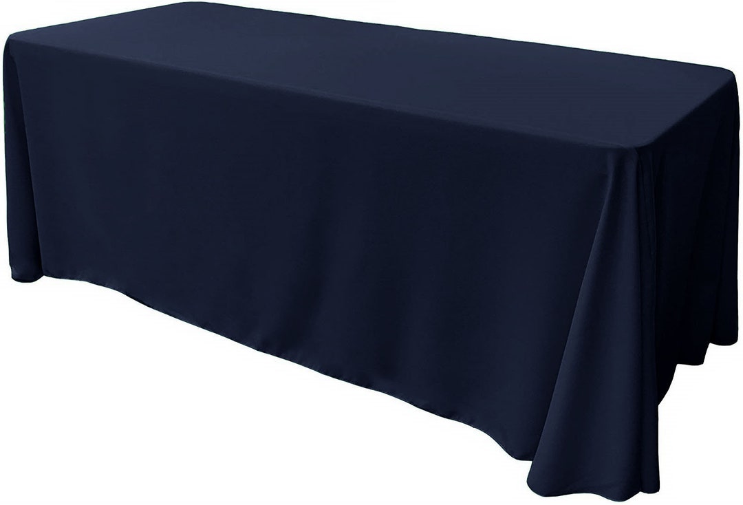 Navy Blue - Rectangular Polyester Poplin Tablecloth Floor Length ...