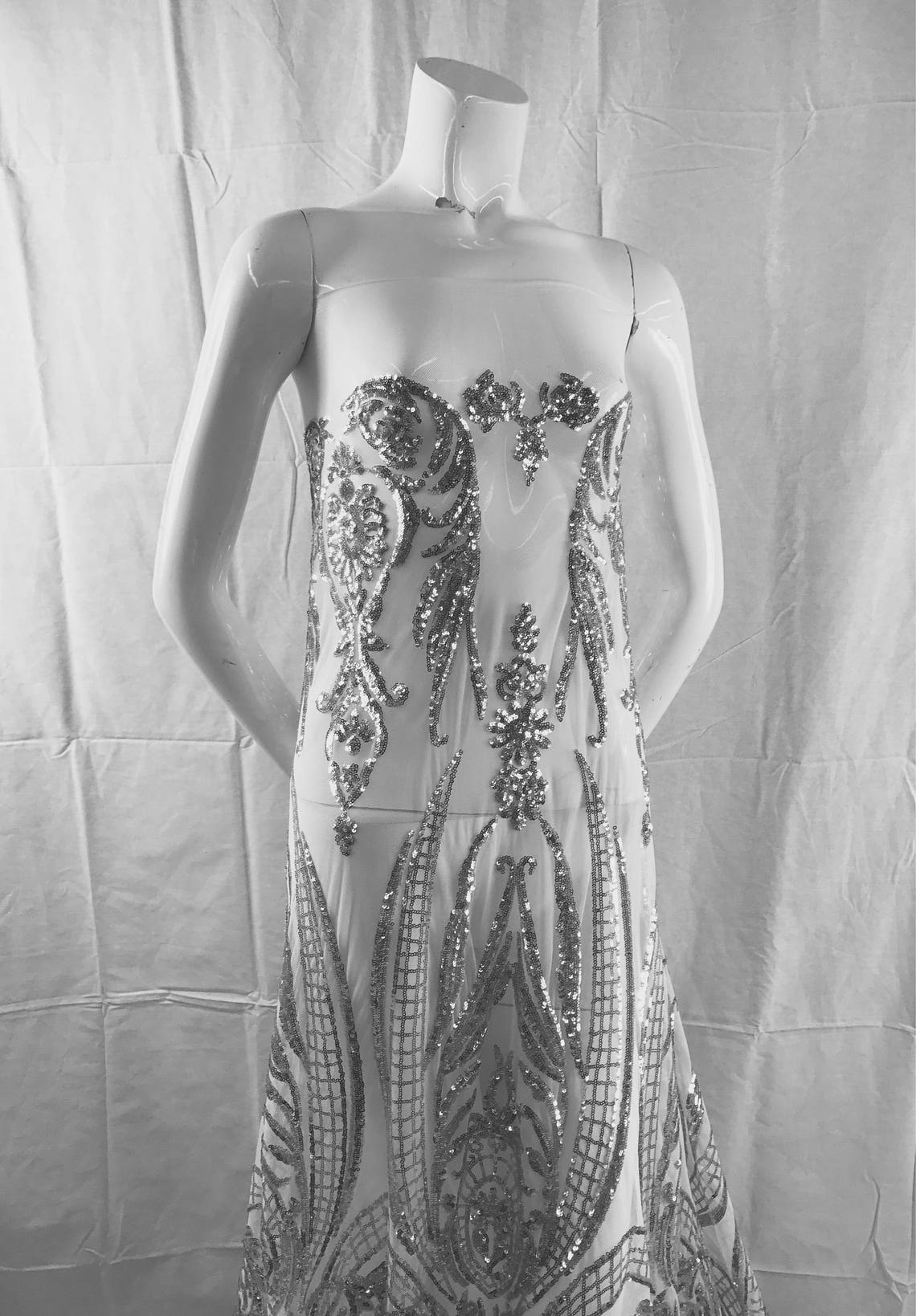 Silver empire design embroider with sequins on a 2 way stretch | Etsy