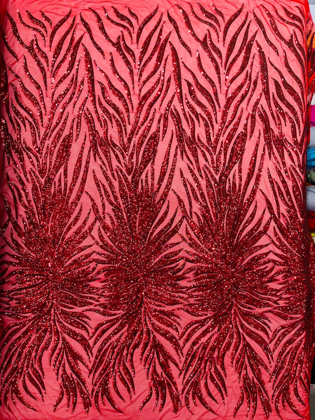 Red - Phoenix Feather Design With Sequins Embroider on a Red 4 Way ...