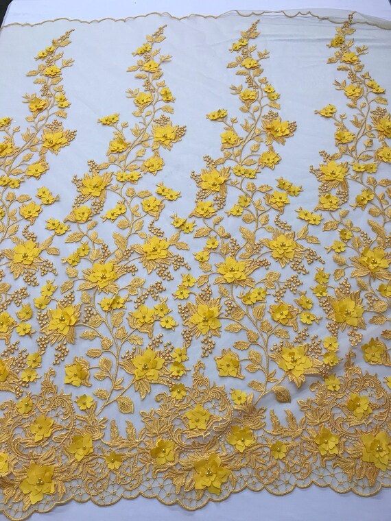 Yellow Princess 3d Floral Design Embroidery With Pearls on a | Etsy