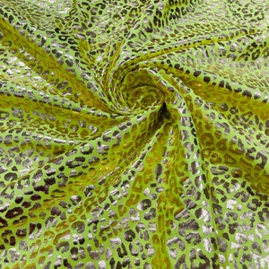 Gold Metallic Leopard Print on a Neon Yellow Stretch Nylon Spandex ...