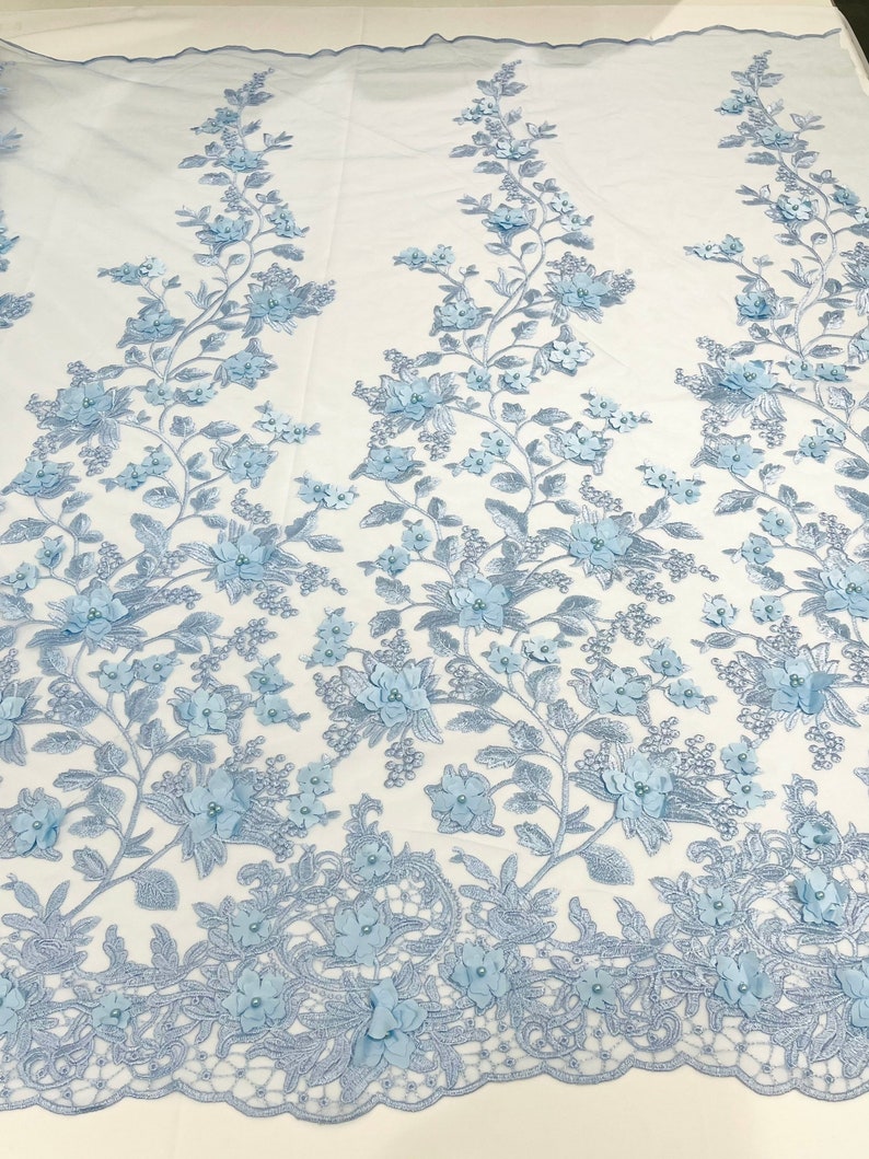 Light Blue Emily 3d Floral Design Embroider With Pearls in a | Etsy