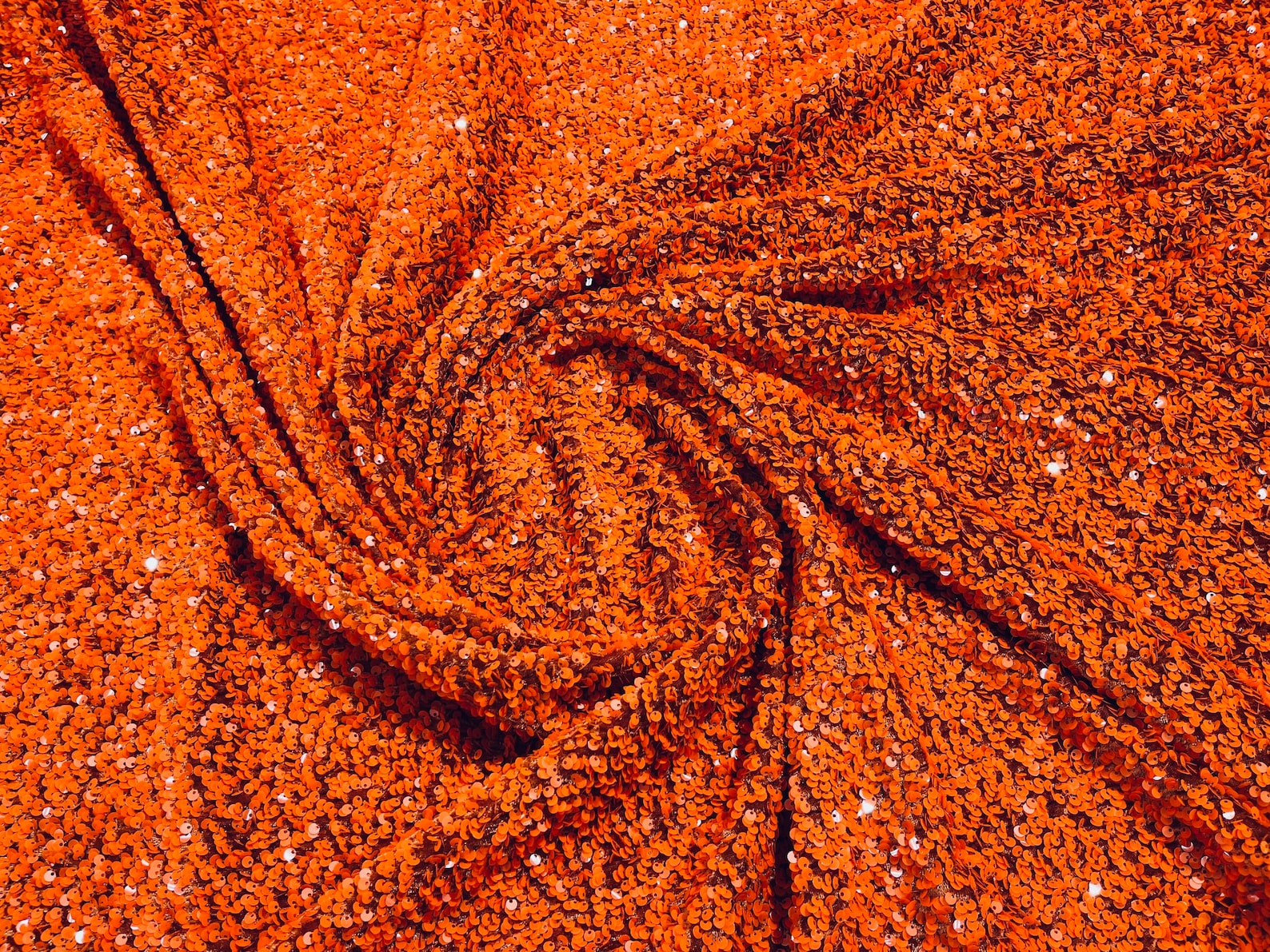 Burnt Orange 5mm Sequins on a Rust Stretch Velvet 2-way Stretch ...