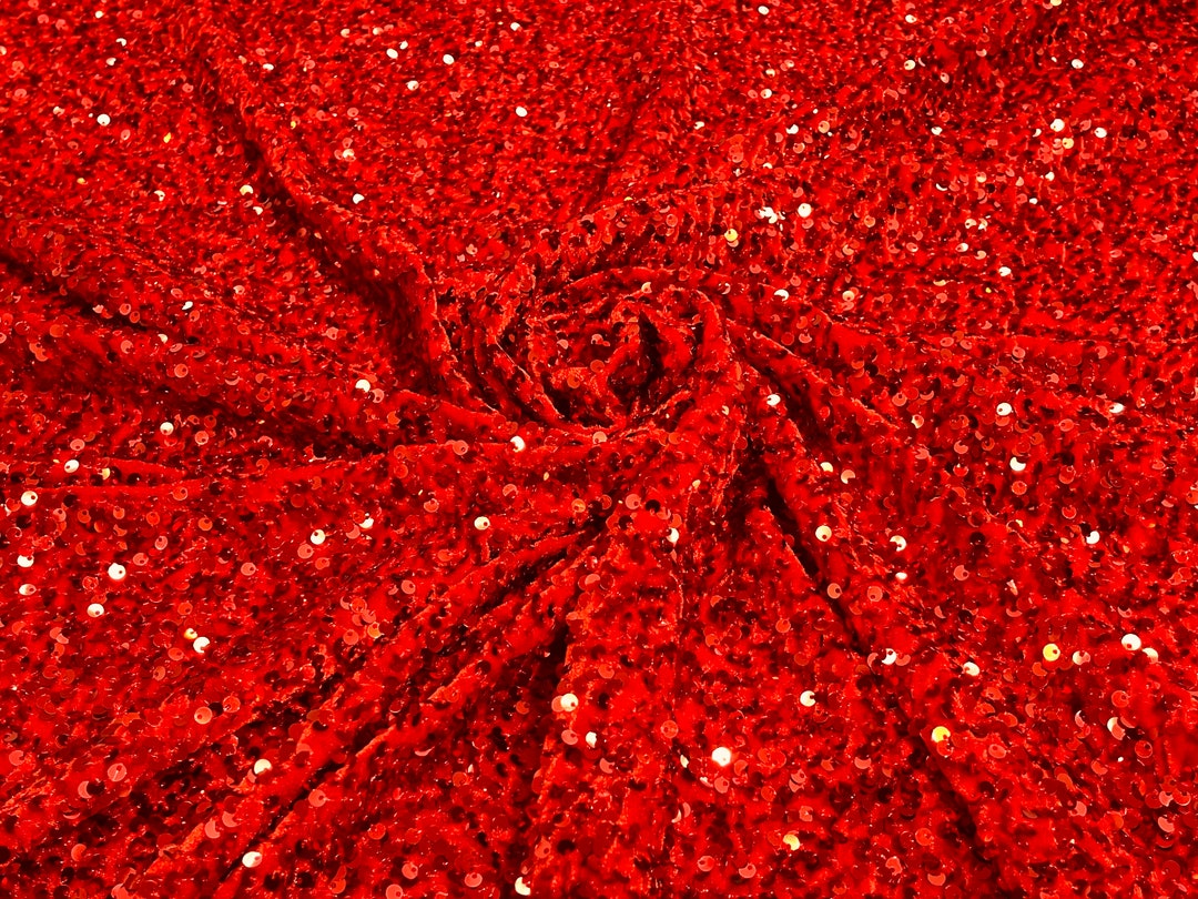 Red Stretch Velvet With Luxury Sequins All Over 5mm Shining Sequins 2 ...