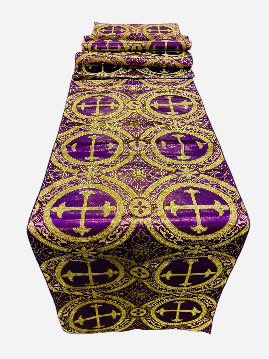 Purple / Gold - Religious Brocade Runner Tablecloth | Liturgical Fabric ...