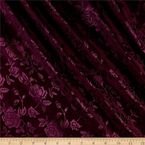 59 60 Burgundy Floral Jacquard Brocade Satin Fabric Etsy