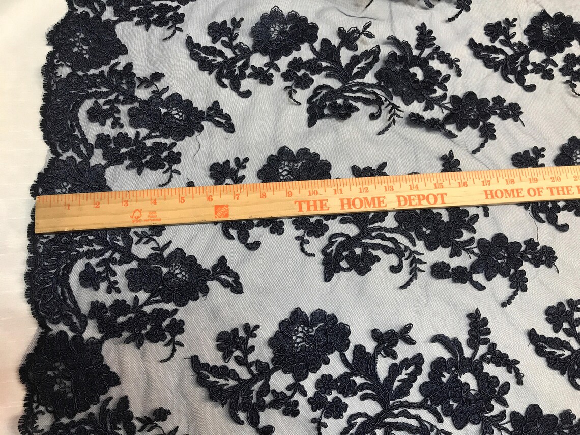 Navy Blue Floral Design Embroider and Corded on a Mesh Lace | Etsy