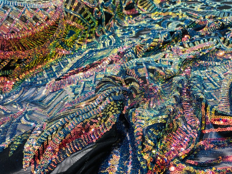 Rainbow Iridescent Royalty Sequin Design on a Black 4 Way - Etsy