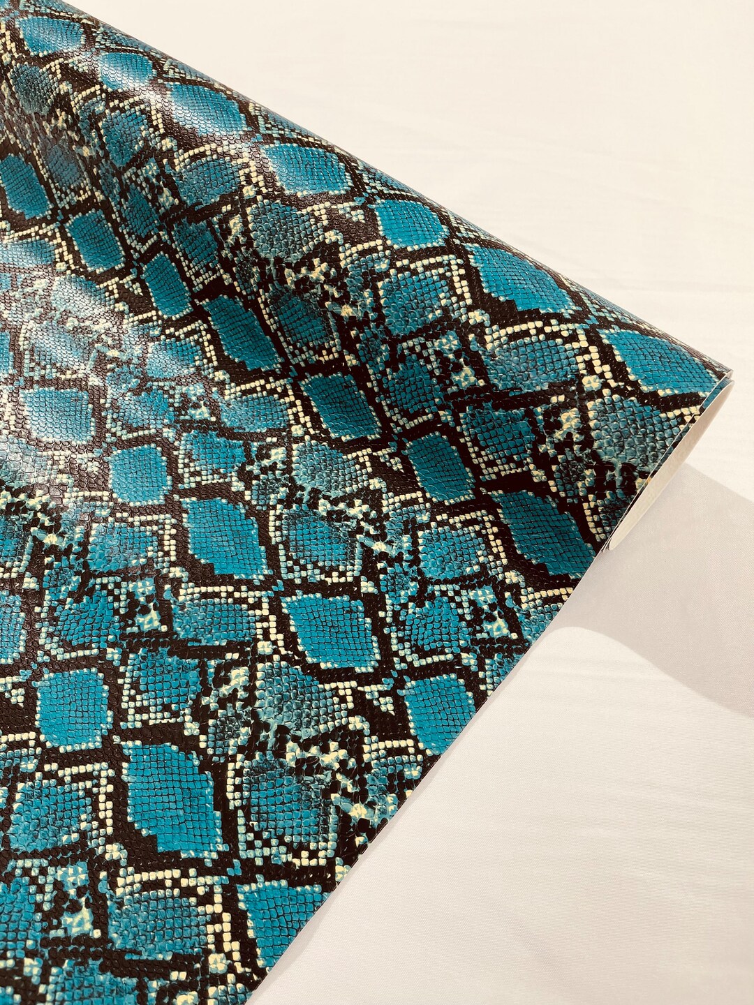 Turquoise/black 54" Wide Snake Fake Leather Upholstery, 3-D Viper Snake ...