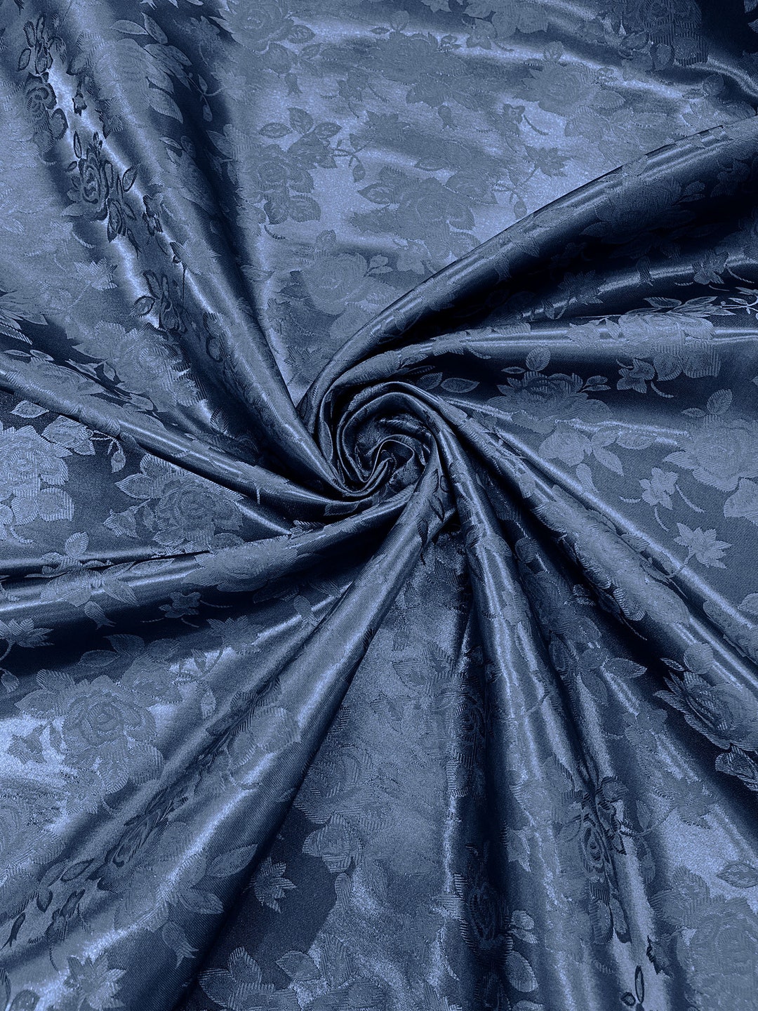 Navy Blue Big Rose Brocade Jacquard Satin Fabric, 60" Wide, Sold by the ...