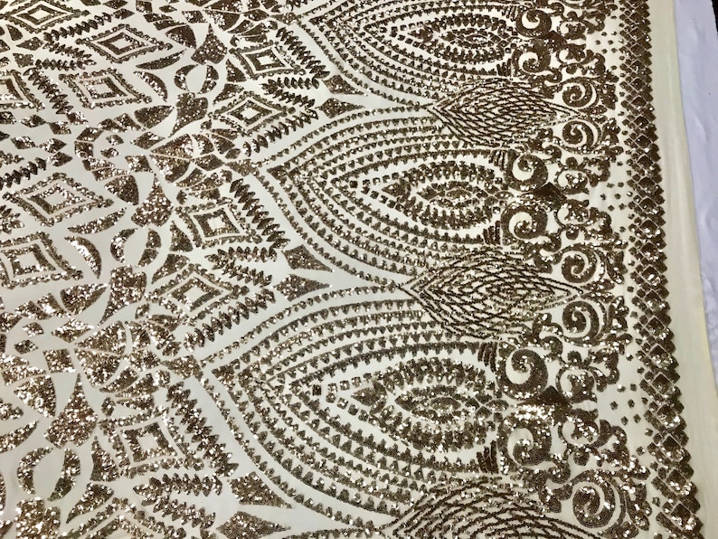 Gold Geometric Diamond Design Embroidery With Sequins on a 4 Way ...