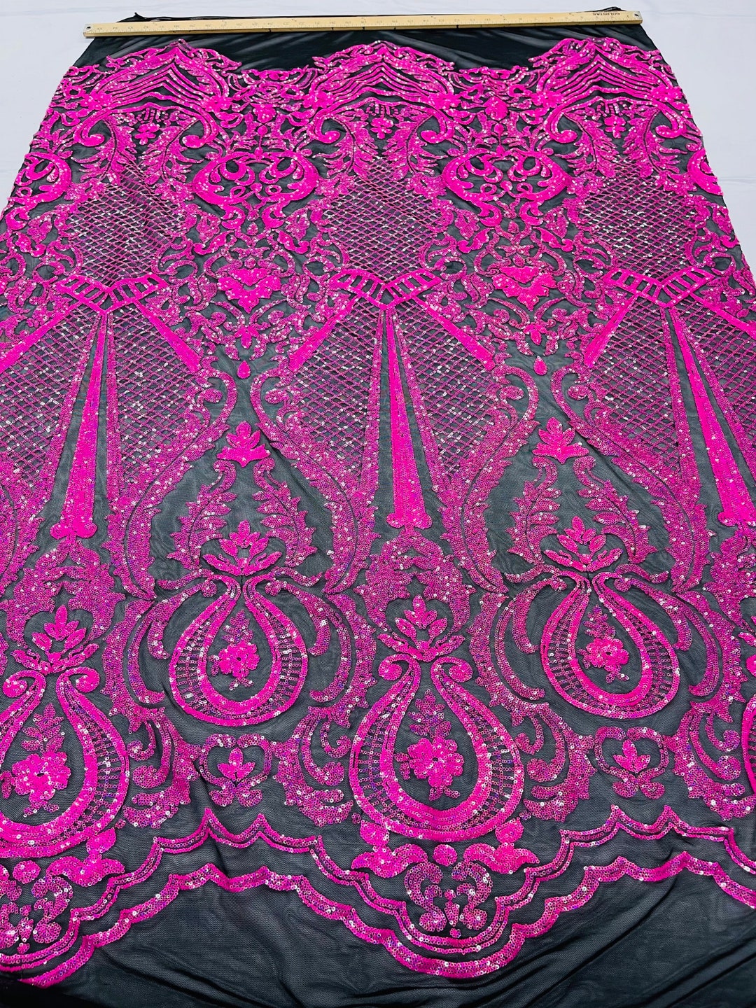 Hot Pink Princess Design Iridescent Sequins Embroidery on a 4 Way ...