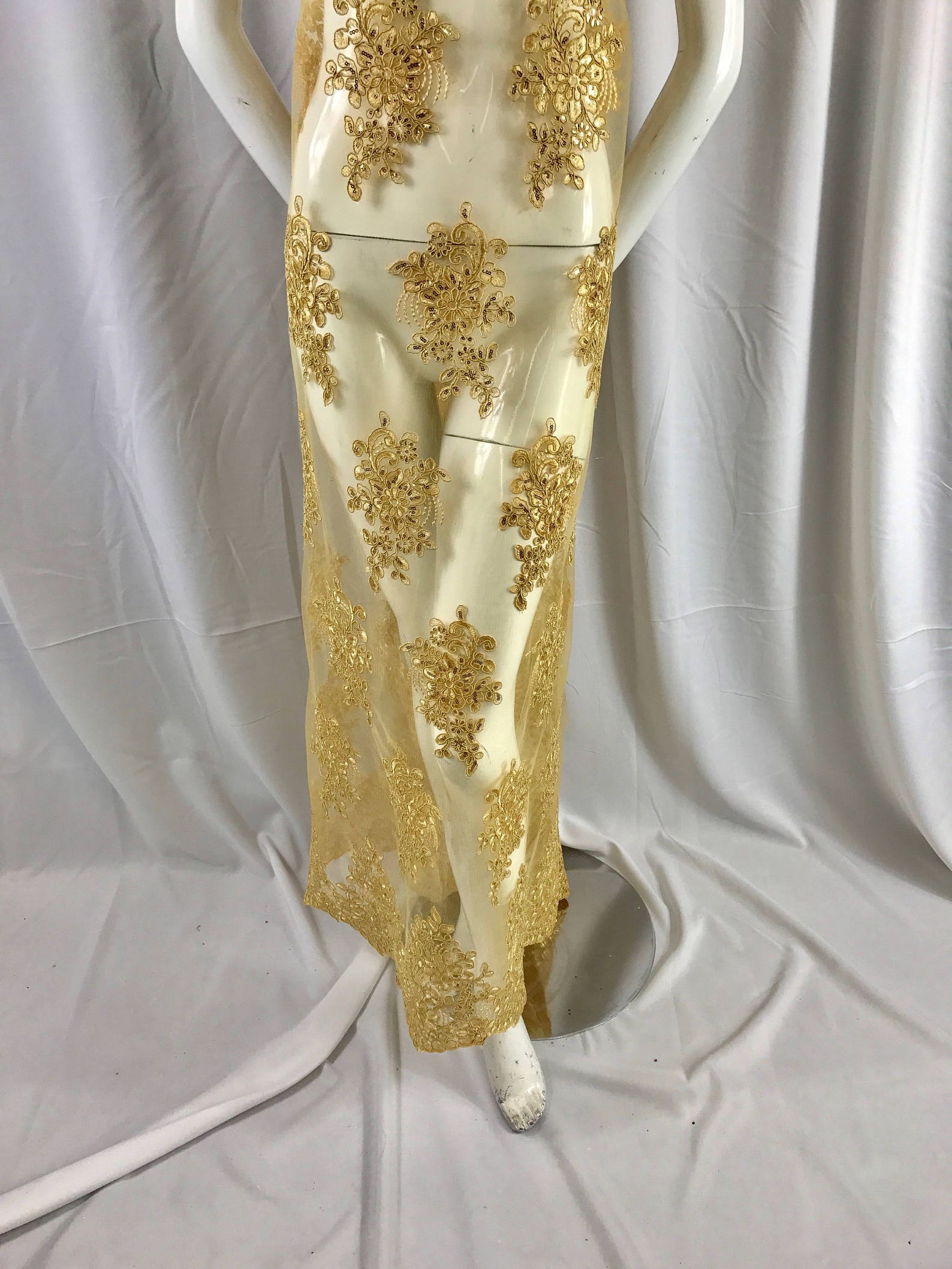 Gold Flower Lace Corded and Embroider With Sequins on a Mesh. Wedding ...
