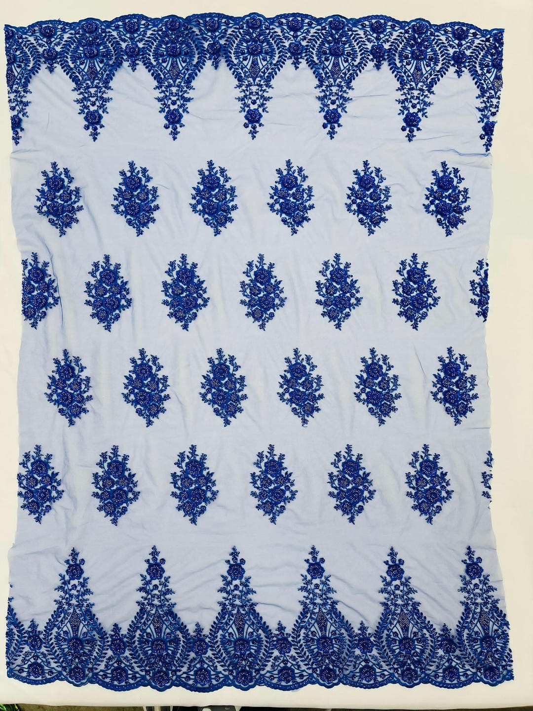 Classic Beaded Damask Lace, by the Yard. Royal Blue - Etsy