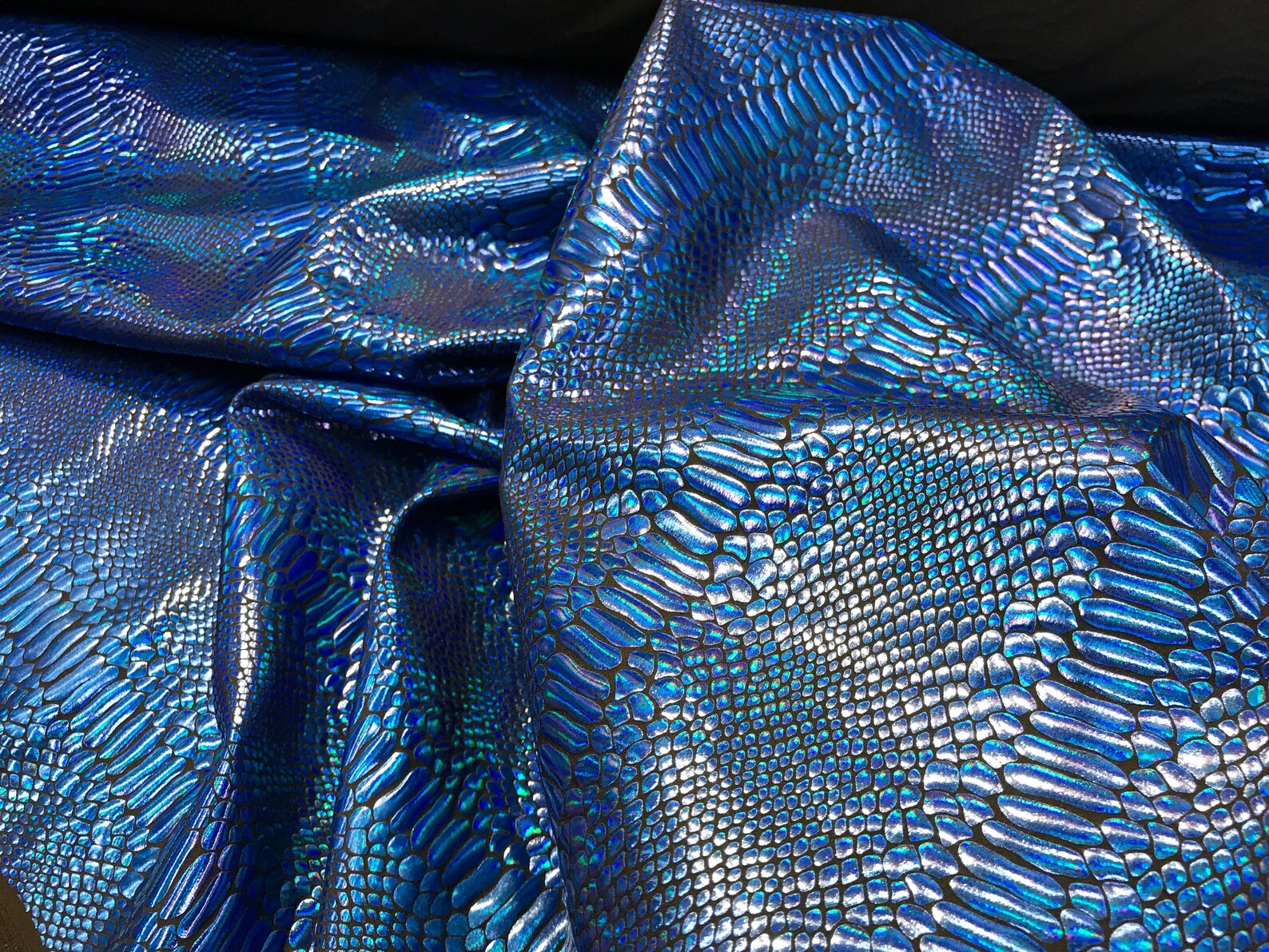 Royal blue iridescent snake skin print on a 2 way stretch | Etsy