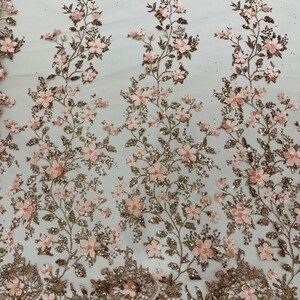 Rose Gold 3d Princess Satin Flower Glitter Sequin Fabric/prom Fabric ...