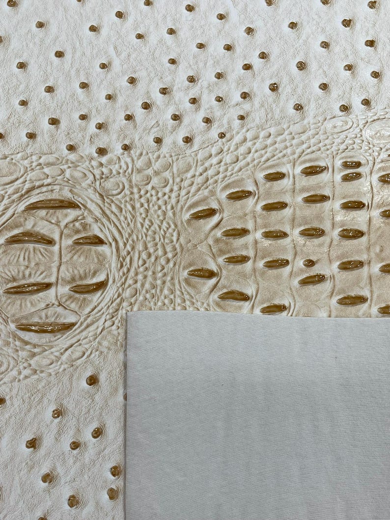 Smore Cream Gator Ostrich Embossed Vinyl Fabric by the Yard / 2 Tone ...