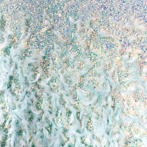 Mint Green Iridescent 5mm Sequins on a Stretch Velvet With Feathers 2 ...
