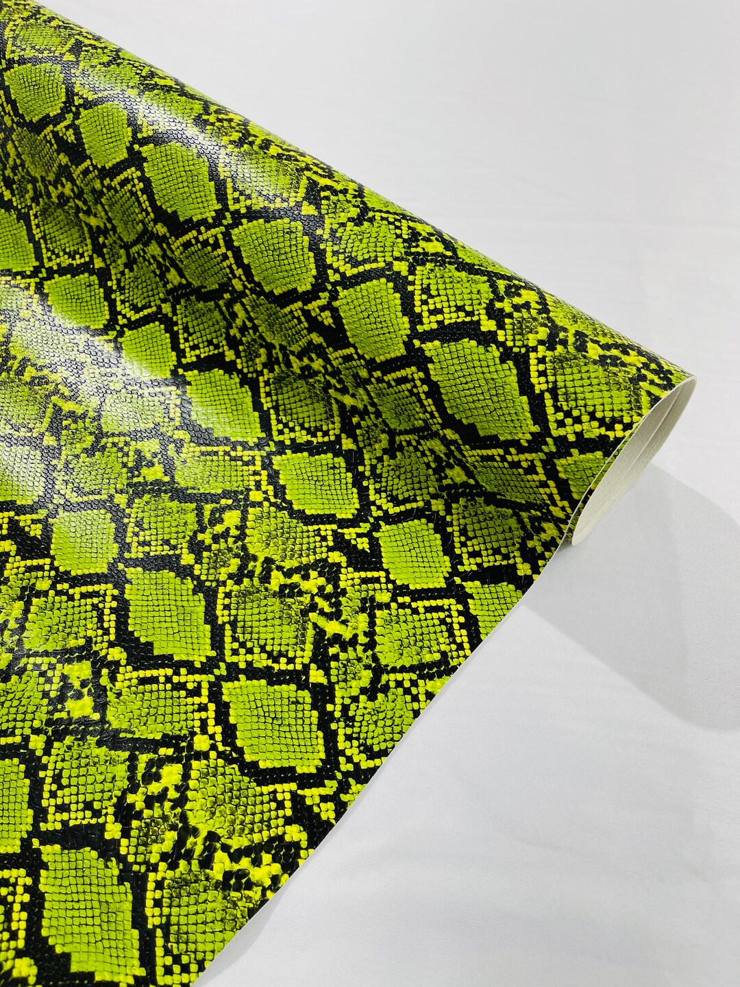 Neon Green/black 54" Wide Snake Fake Leather Upholstery, 3-D Viper ...