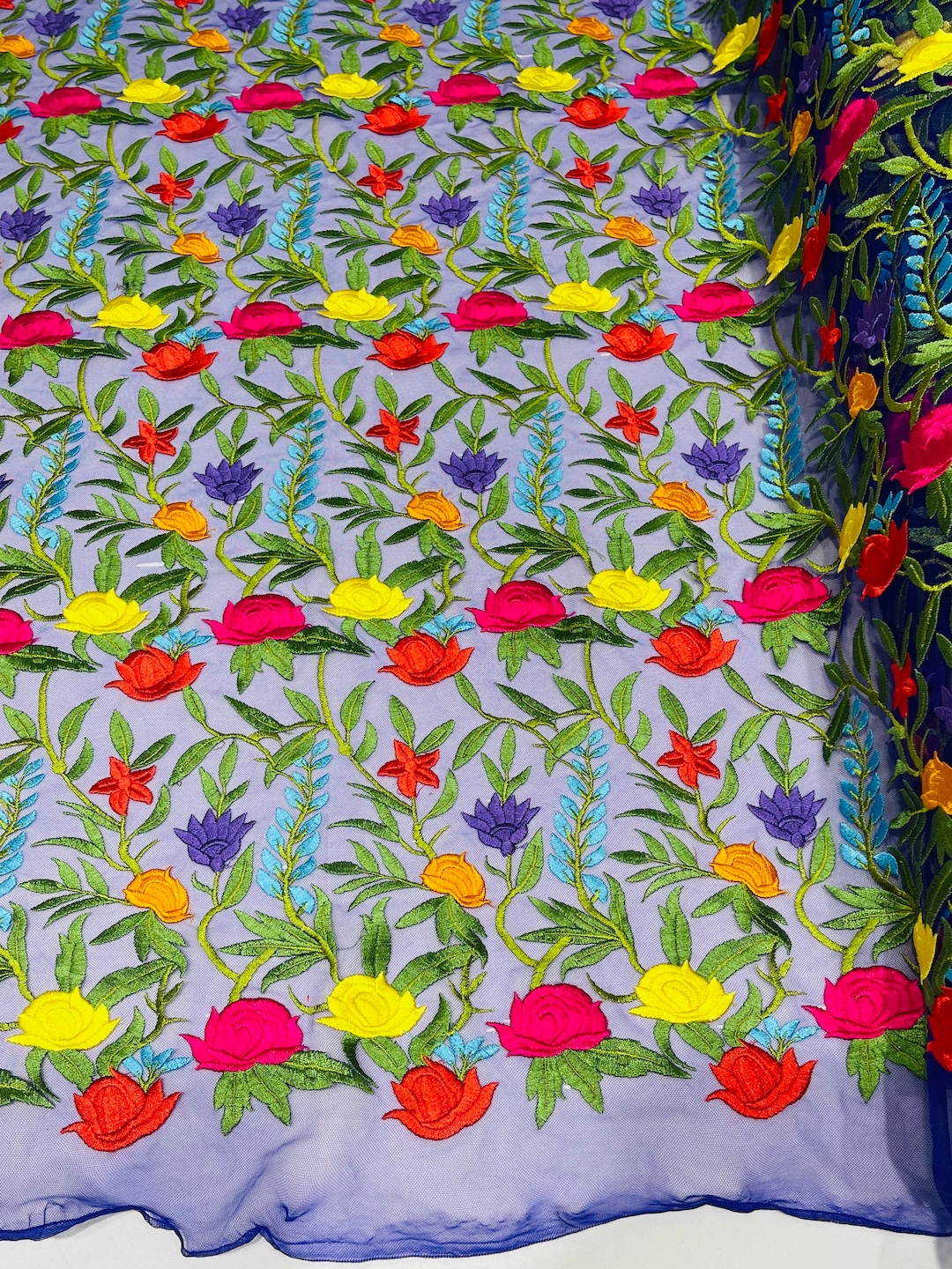 Maria Multi Color Mexican Sarape Floral Design Embroider on a Purple ...