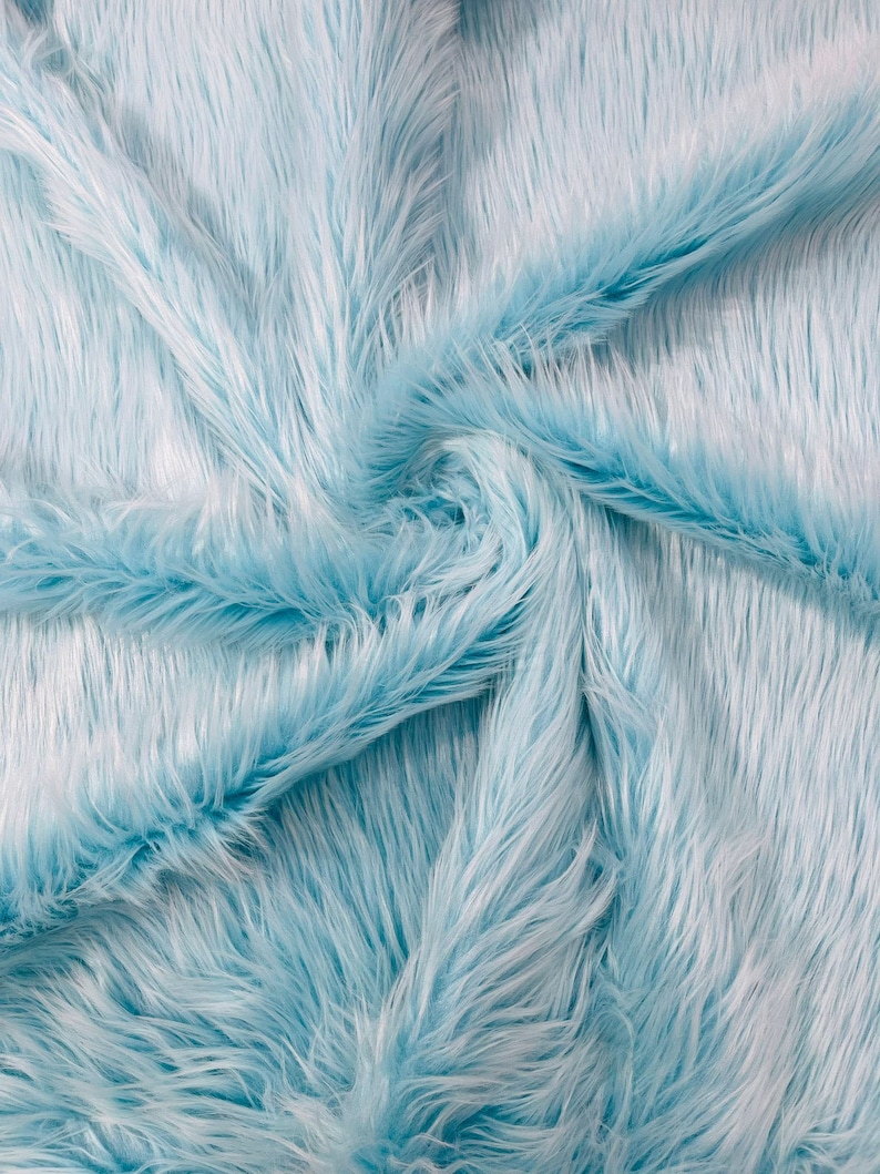 Light Blue Shaggy Long Pile Soft Faux Fur Fabric for Fur Suit, Cosplay ...
