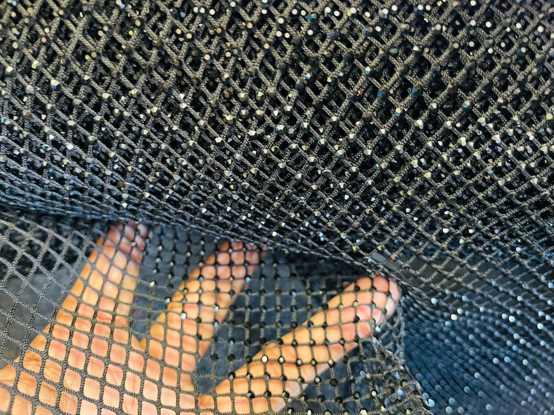 Black Rhinestones on Soft Stretch Fish Net Fabric 45" Wide -sold by the ...