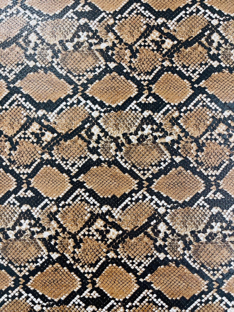 Tan/black 54" Wide Snake Fake Leather Upholstery, 3-D Viper Snake Skin ...