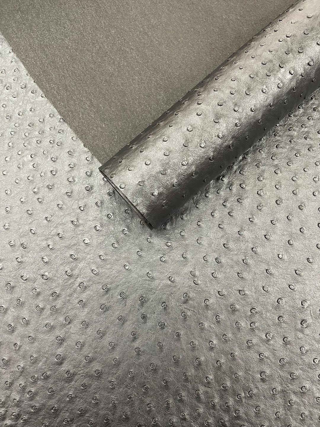 Black Classic Ostrich Upholstery Vinyl Fabric / Faux Leather ...