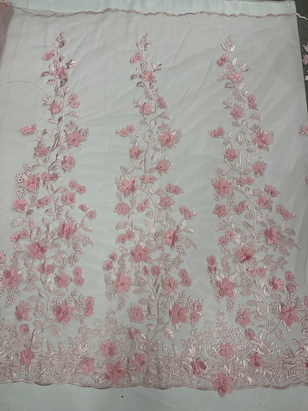 Light Pink Princess 3d Floral Design Embroider and Beaded With Pearls ...