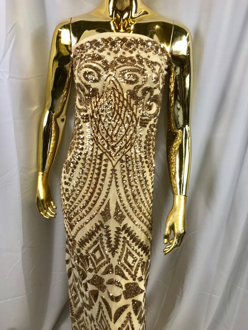 Gold Geometric Diamond Design Embroidery With Sequins on a 4 Way ...