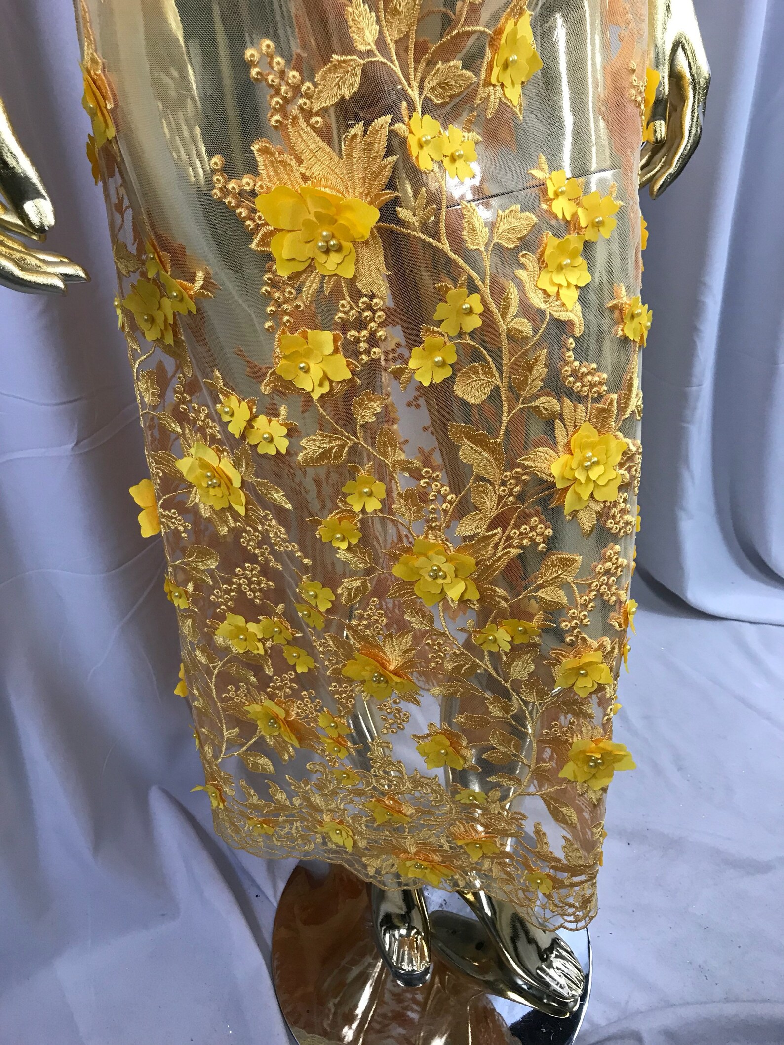 Yellow Princess 3d Floral Design Embroidery With Pearls on a | Etsy